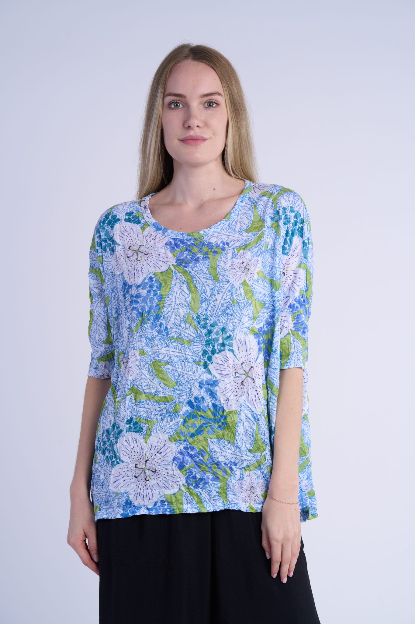Round Neck 3/4 Sleeve Top - Fashion Faze