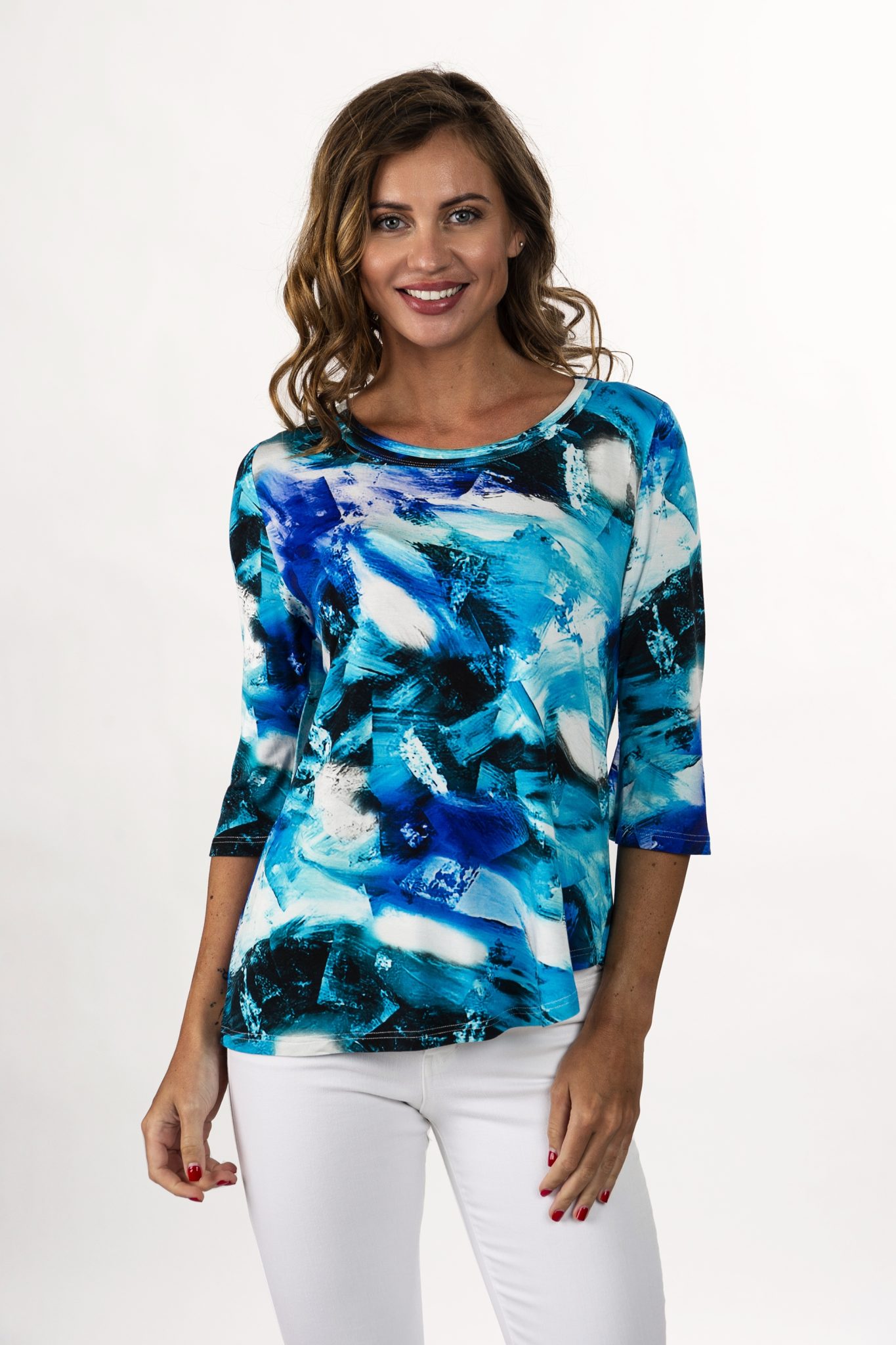 3/4 Sleeve Round Neck Top - Fashion Faze